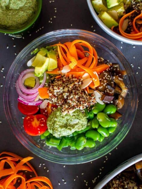 Vegan Quinoa Poke Bowl (no tofu) with Mint Sauce | Our Plant-Based World