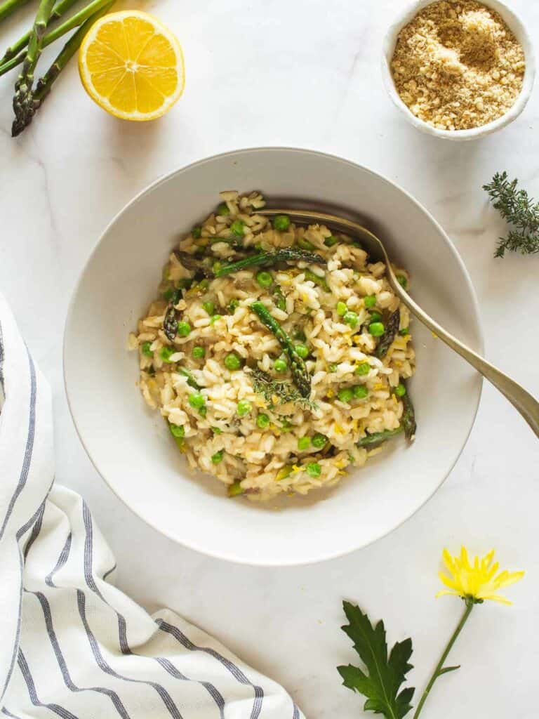 Vegan Asparagus Risotto Recipe with Spring Vegetables | Our Plant-Based ...