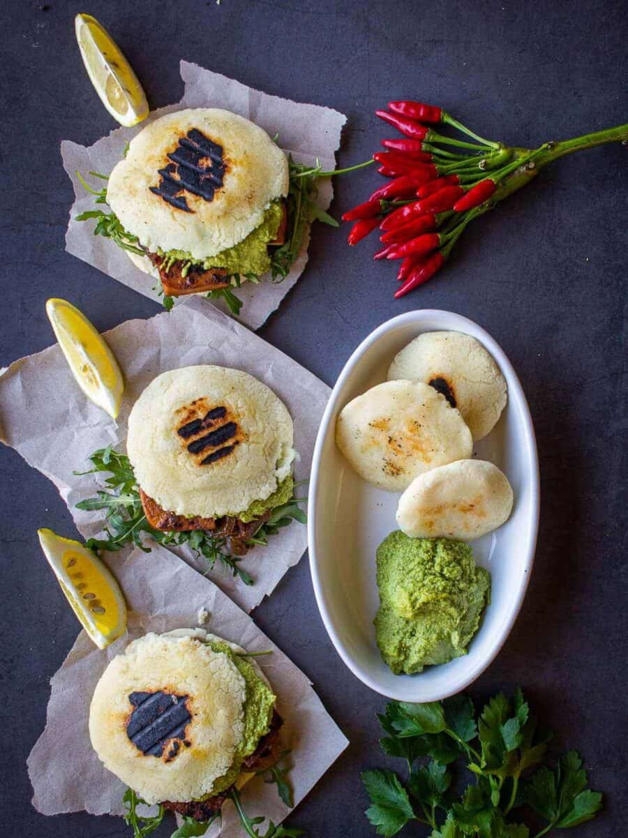 Vegan Arepas (2 Ingredients + Fillings) Stuffed with Grilled Tofu