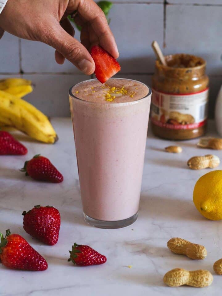 Peanut Butter Strawberry Smoothie | Our Plant-Based World