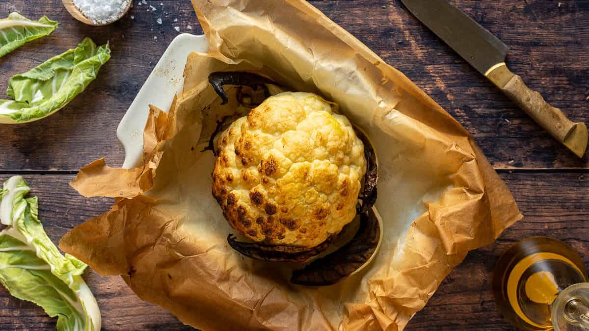 Perfectly Roasted Whole Cauliflower Head (3 Ingredients)