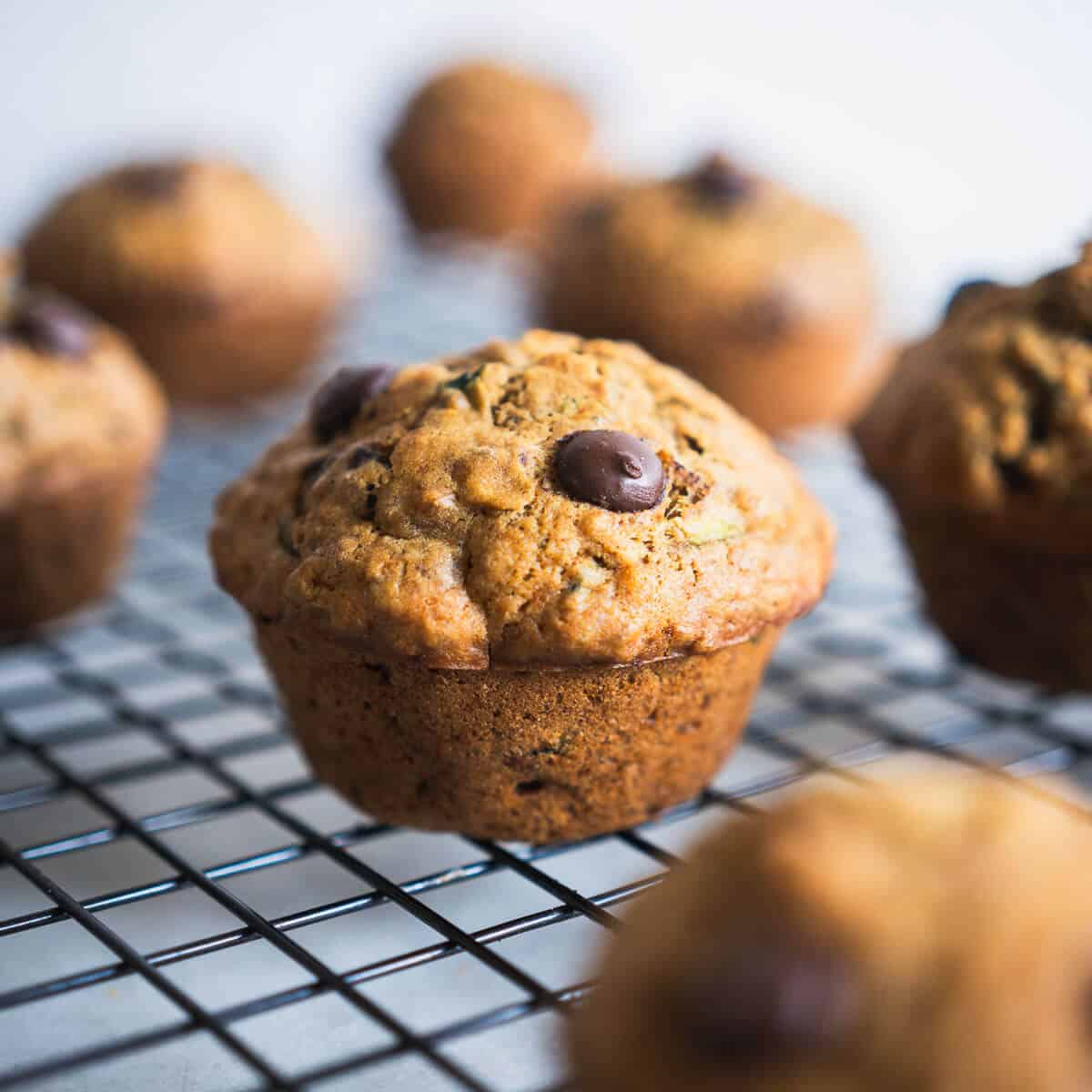 Fluffy Vegan Zucchini Muffins with Chocolate Chips
